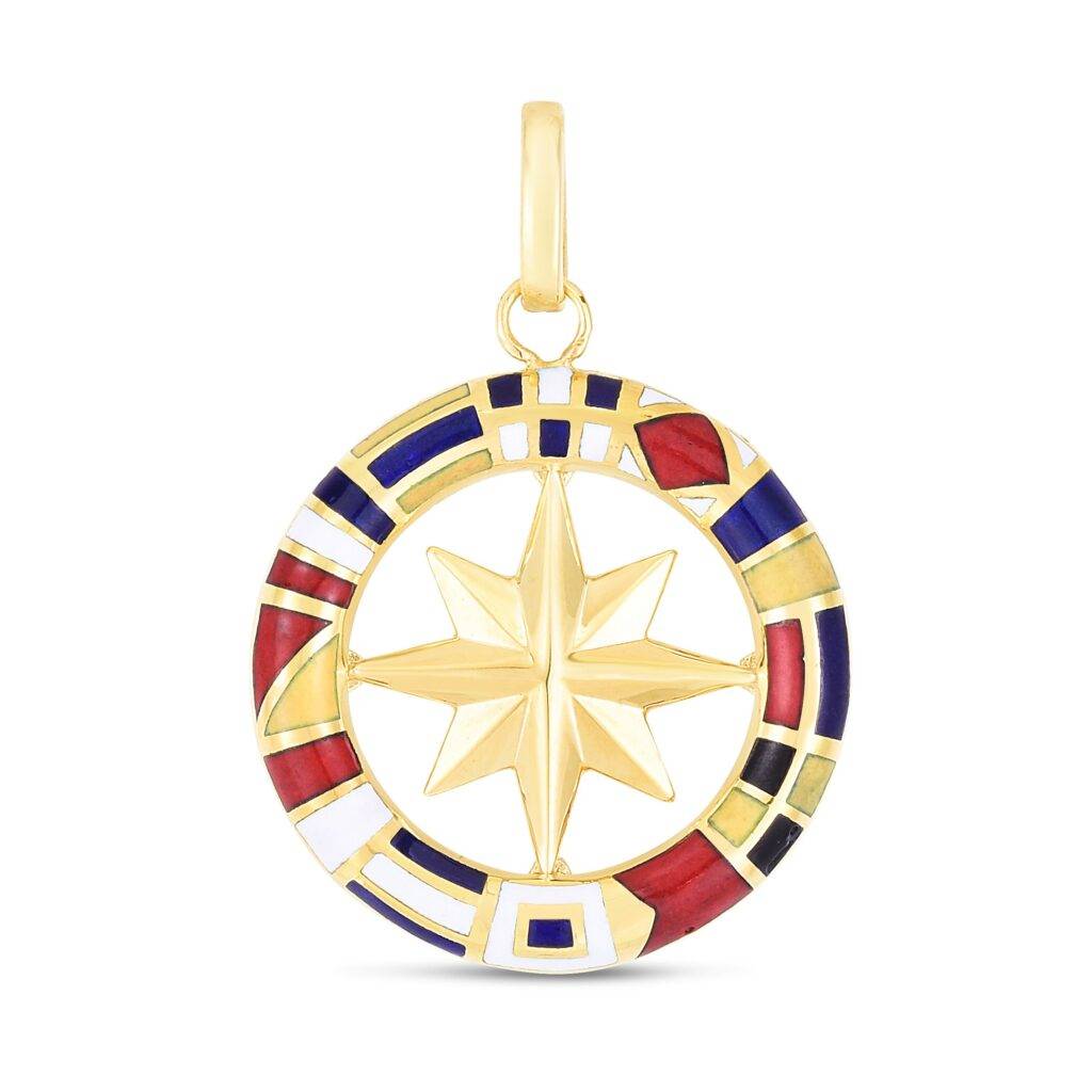 14K Gold Men's Maritime Flag Compass Charm - Jemlz.com